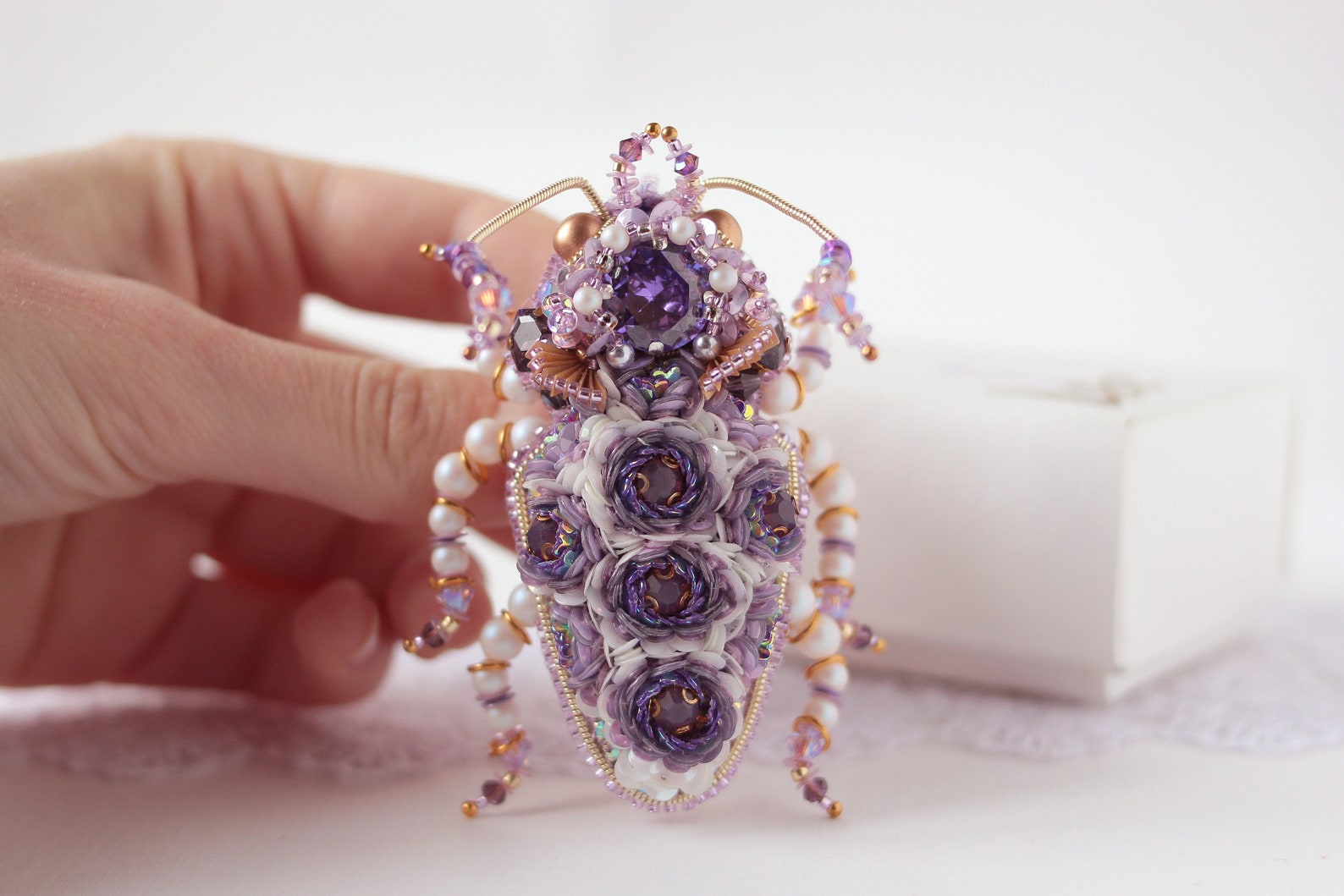 Purple Cockroach bug pin Sequins Beaded Embroidered brooch | Etsy