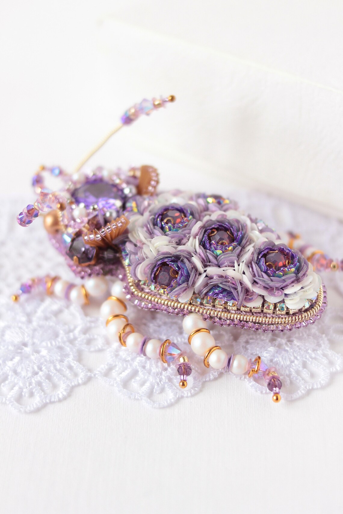 Purple Cockroach Bug Pin Sequins Beaded Embroidered Brooch | Etsy