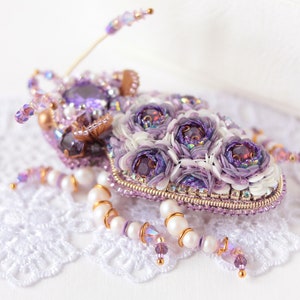 Purple Cockroach Bug Pin Sequins Beaded Embroidered Brooch Insect ...