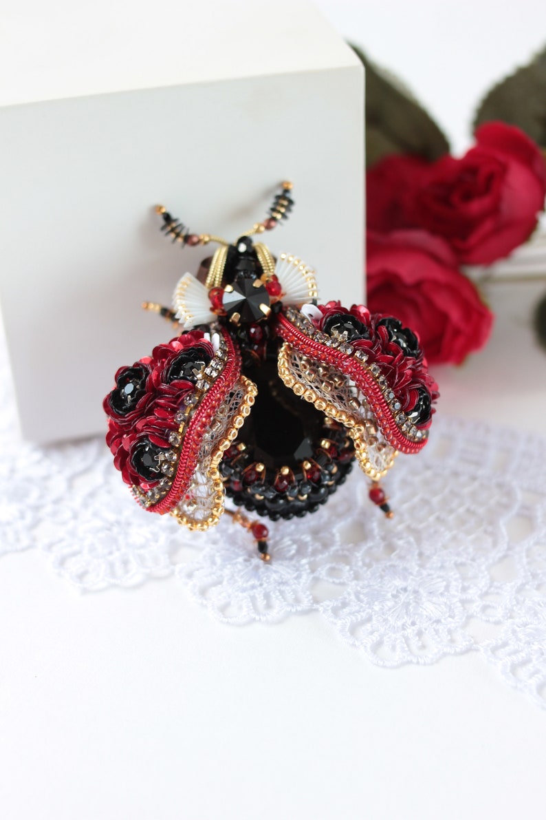 Lady Bug Brooch Beaded Embroidered Ladybug Pin Beaded Beetle Jewelry - Etsy
