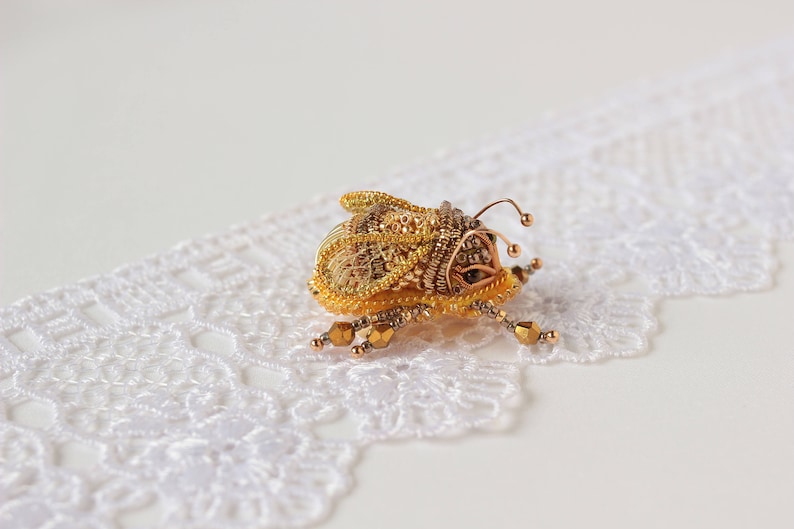 Gold Bee Pin Embroidered Brooch Insect Jewelry | Etsy UK