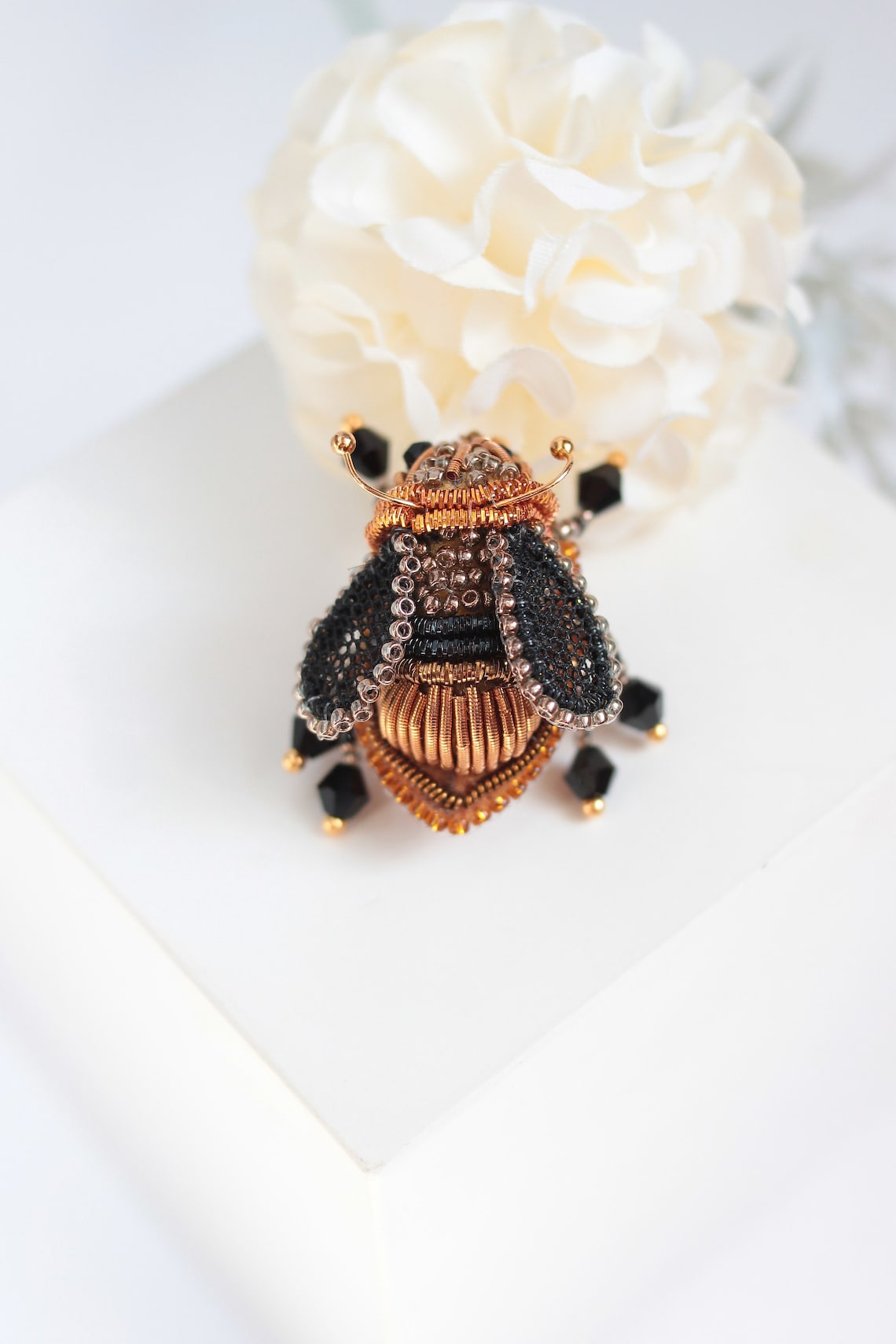 Paired bee brooches Insect jewelry Gold bee pin embroidered | Etsy