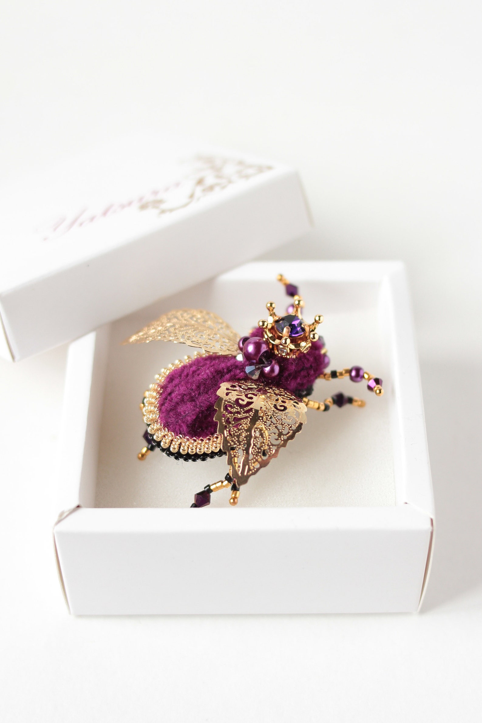 Purple Embroidered Bug Brooch With Crown Insect Jewelry Beetle - Etsy