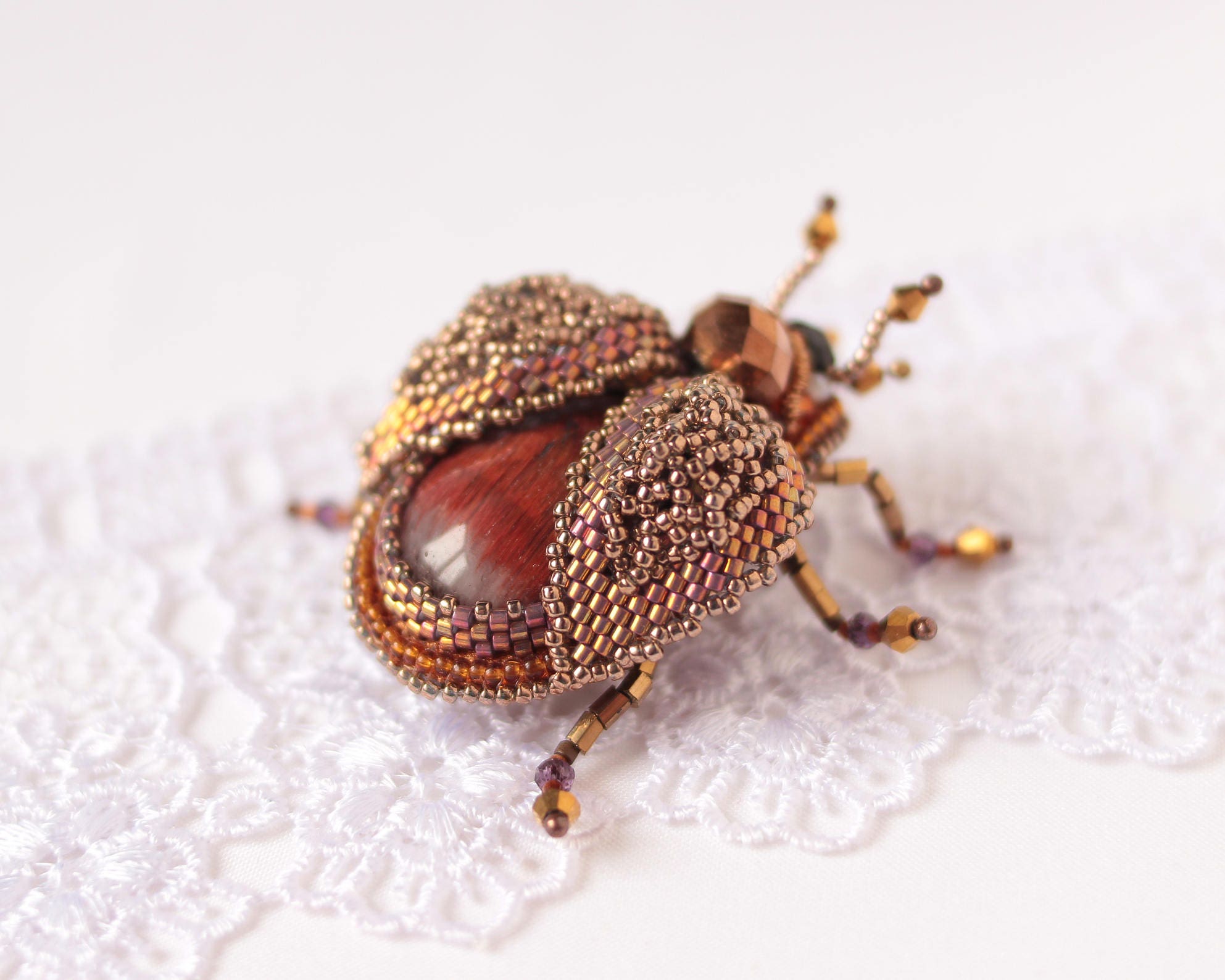 Brooch Beetle Insect Jewelry Natural Stone Embroidered Brooch - Etsy