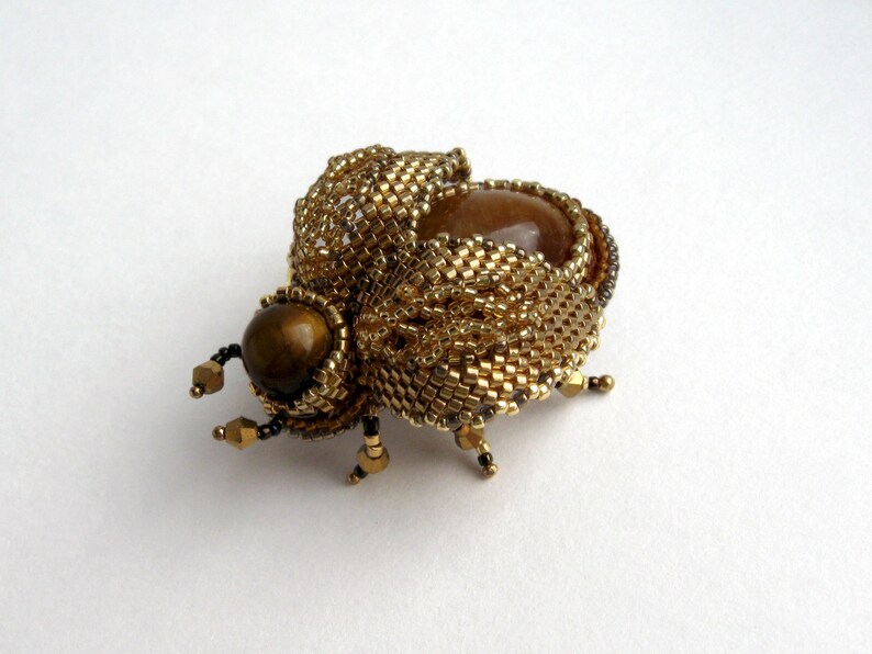 Beetle Beaded Brooch With Natural Stone Insect Jewelry Mom Gift From ...