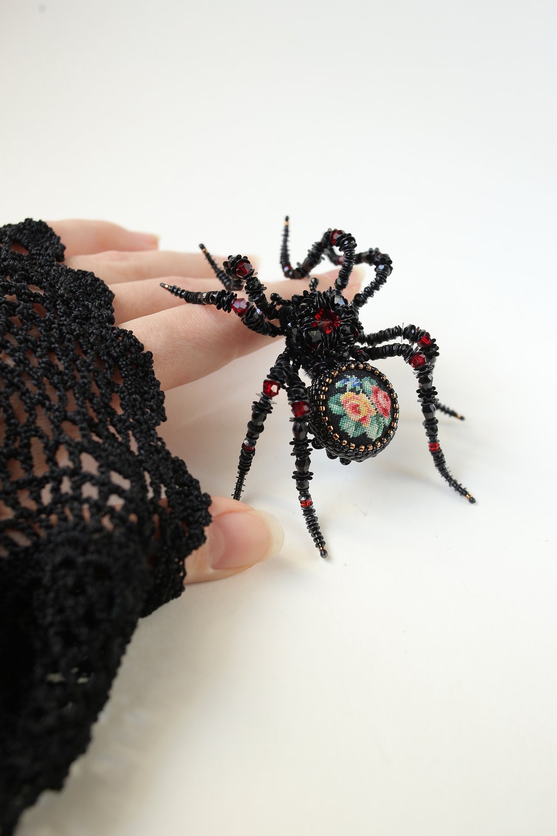 Big Spider Brooch Embroidered Insect Beaded Jewelry | Etsy