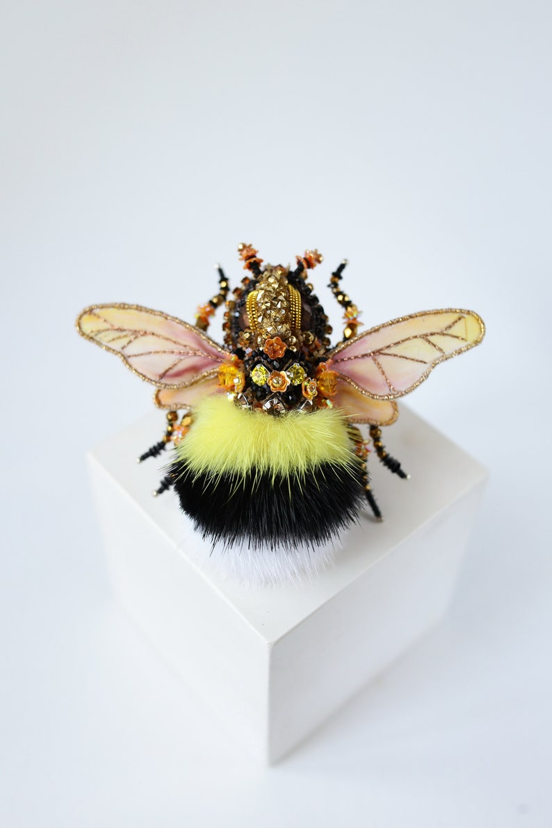 Bumblebee brooch Fur embroidered insect jewelry | Etsy