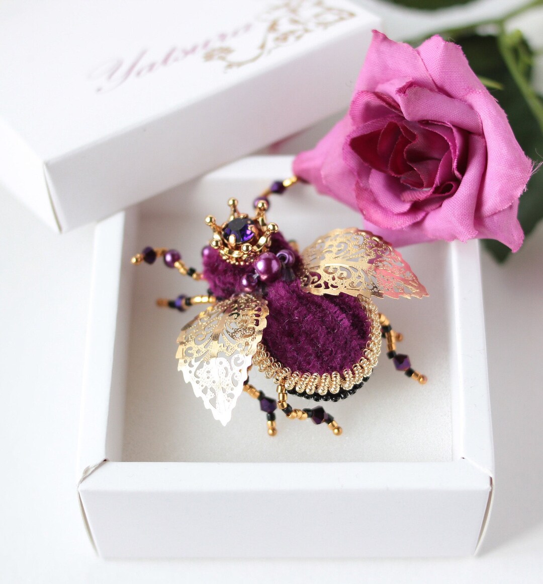 Purple Embroidered Bug Brooch With Crown Insect Jewelry Beetle Pin - Etsy