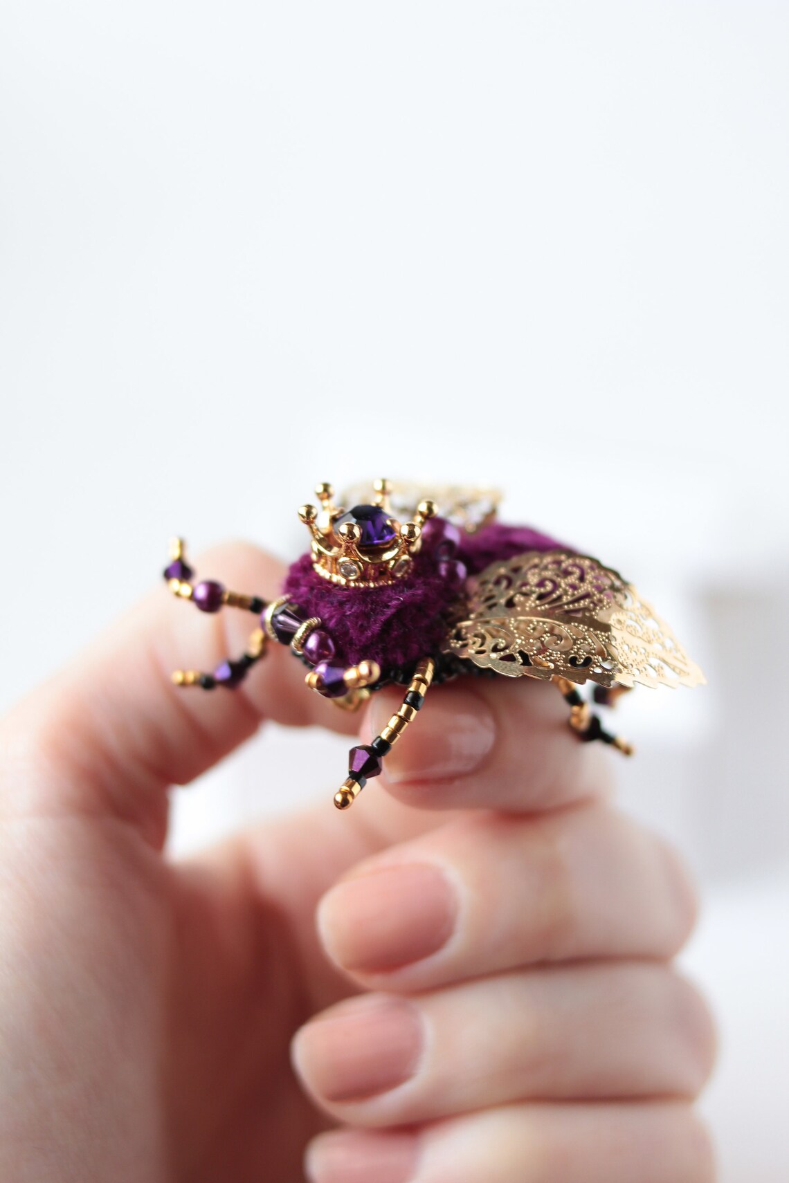 Purple Embroidered Bug Brooch With Crown Insect Jewelry Beetle - Etsy