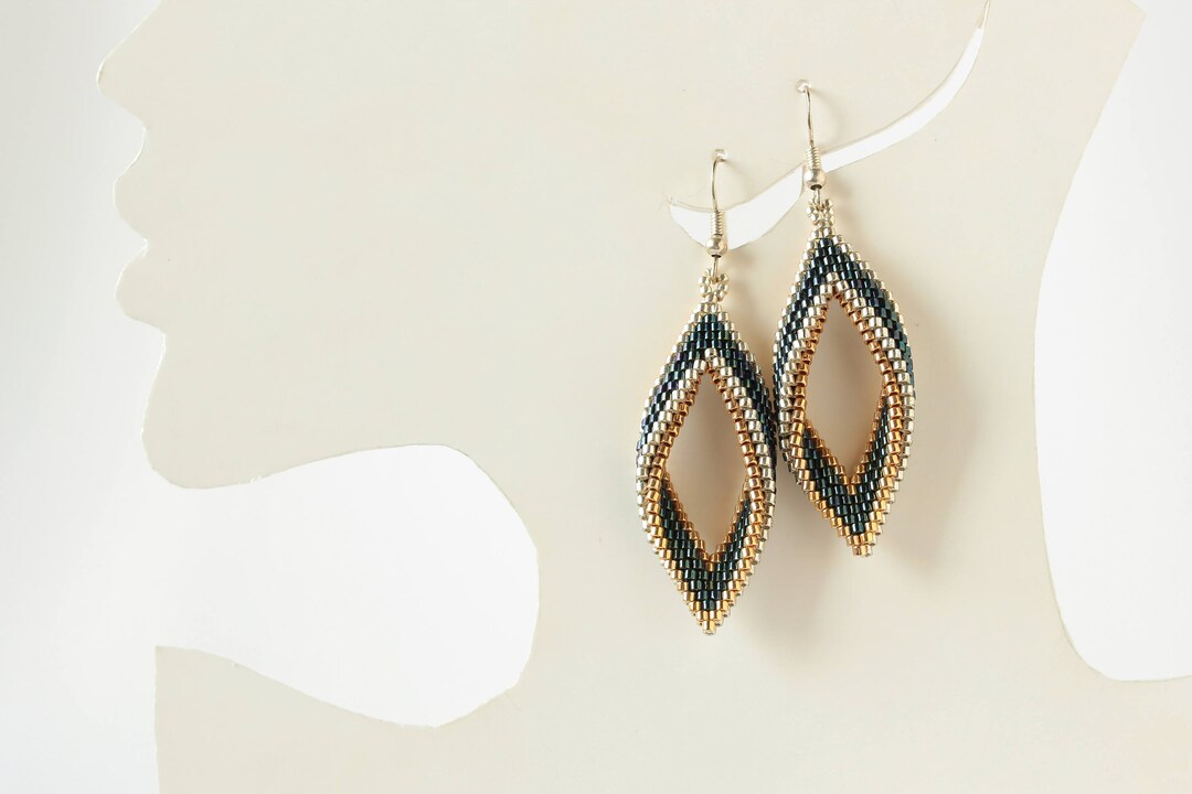 Long Rhombus Beaded Earrings: Geometric Seed Bead Jewelry - Etsy