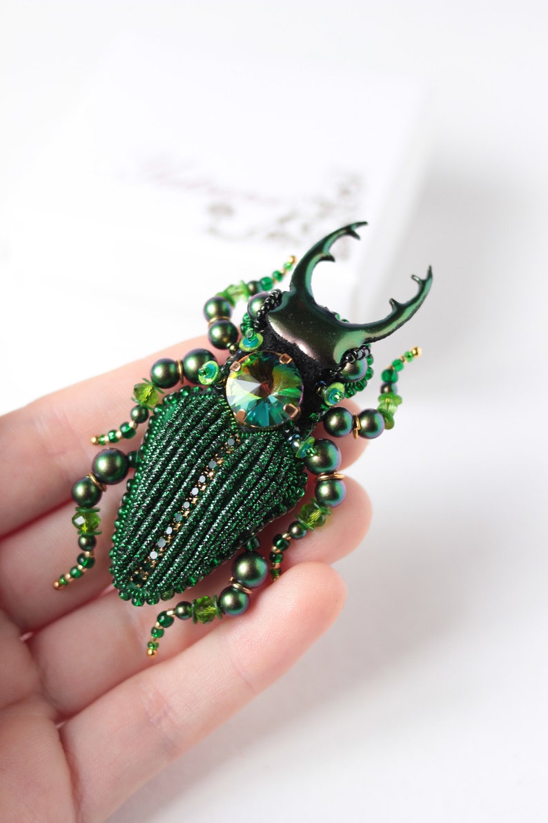Green Beetle Deer Bug Pin Insect Jewelry Beaded Brooch Valentines Day ...