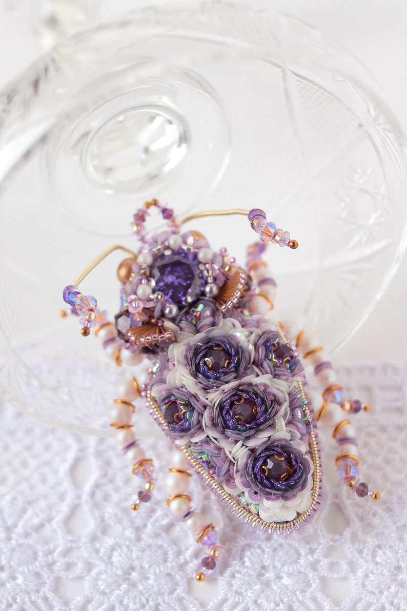 Purple Cockroach Bug Pin Sequins Beaded Embroidered Brooch - Etsy