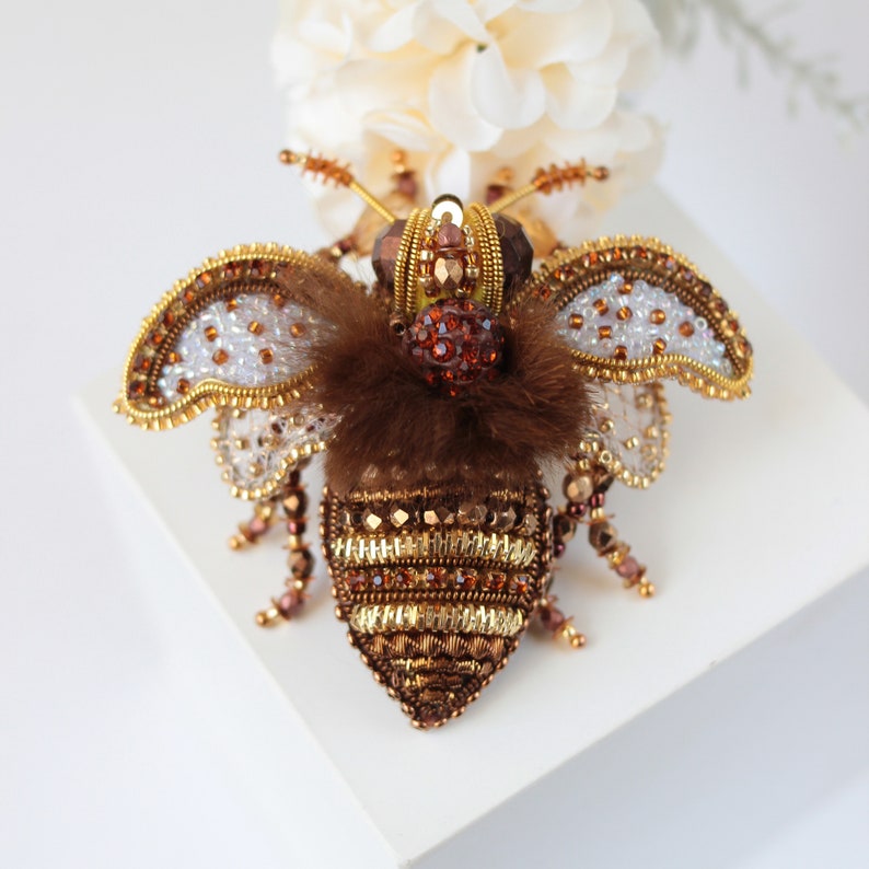 Big Bee Brooch Gold Embroidered Insect Jewelry Honey Bee - Etsy
