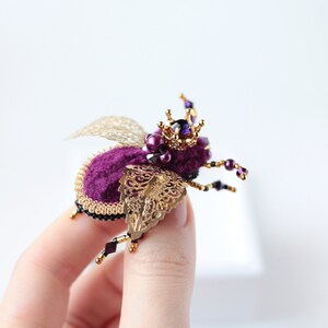 Purple Embroidered Bug Brooch With Crown Insect Jewelry Beetle Pin - Etsy
