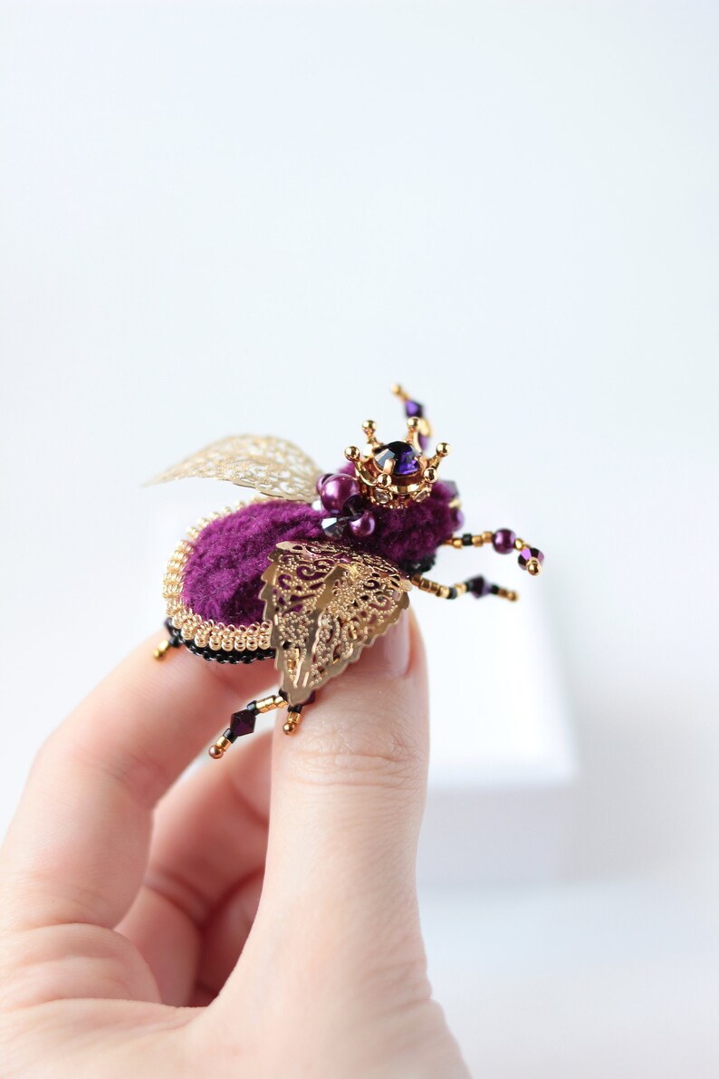Purple Embroidered Bug Brooch With Crown Insect Jewelry Beetle - Etsy
