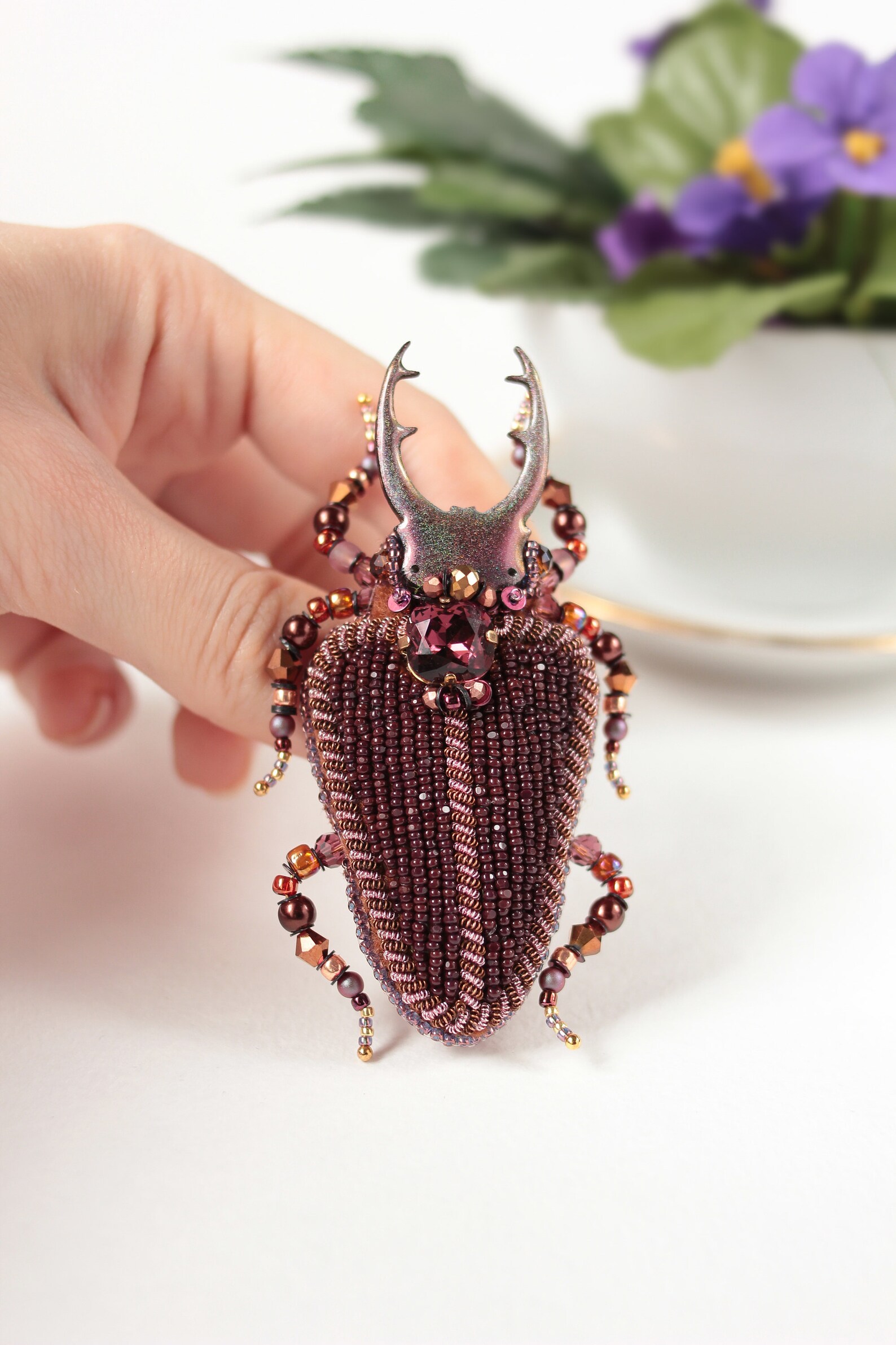 Сhocolate Bug Brooch Beaded Beetle Deer Pin Insect Jewelry | Etsy