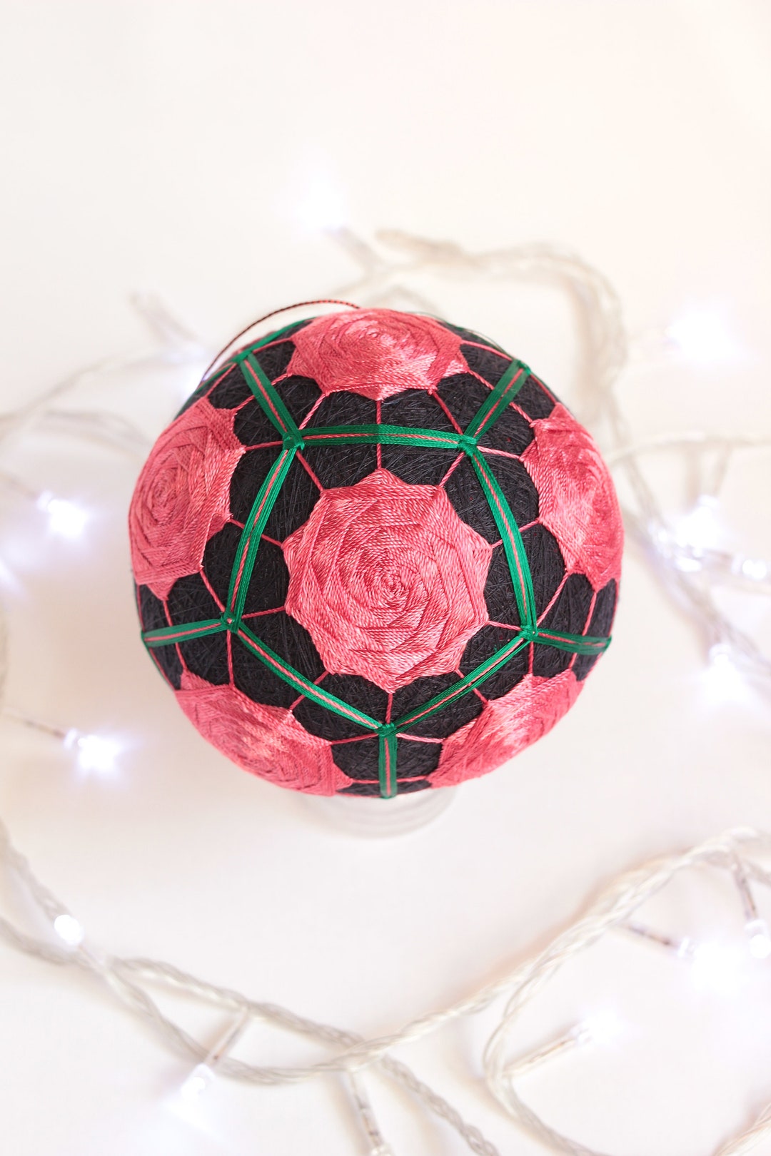Rose Temari Christmas Ornament: Embroidered Xmas Ball Tree Toy - Etsy