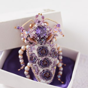 Purple Cockroach Bug Pin Sequins Beaded Embroidered Brooch Insect ...