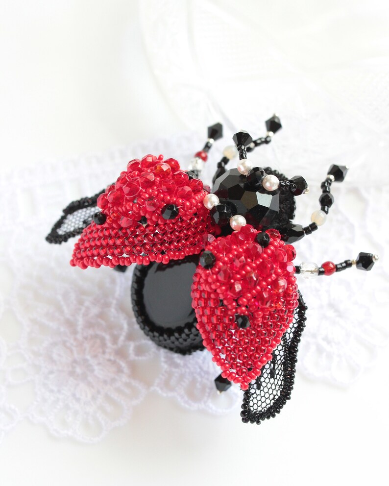 OOAK Lady bug brooch with agate Beaded embroidered Bug jewelry | Etsy