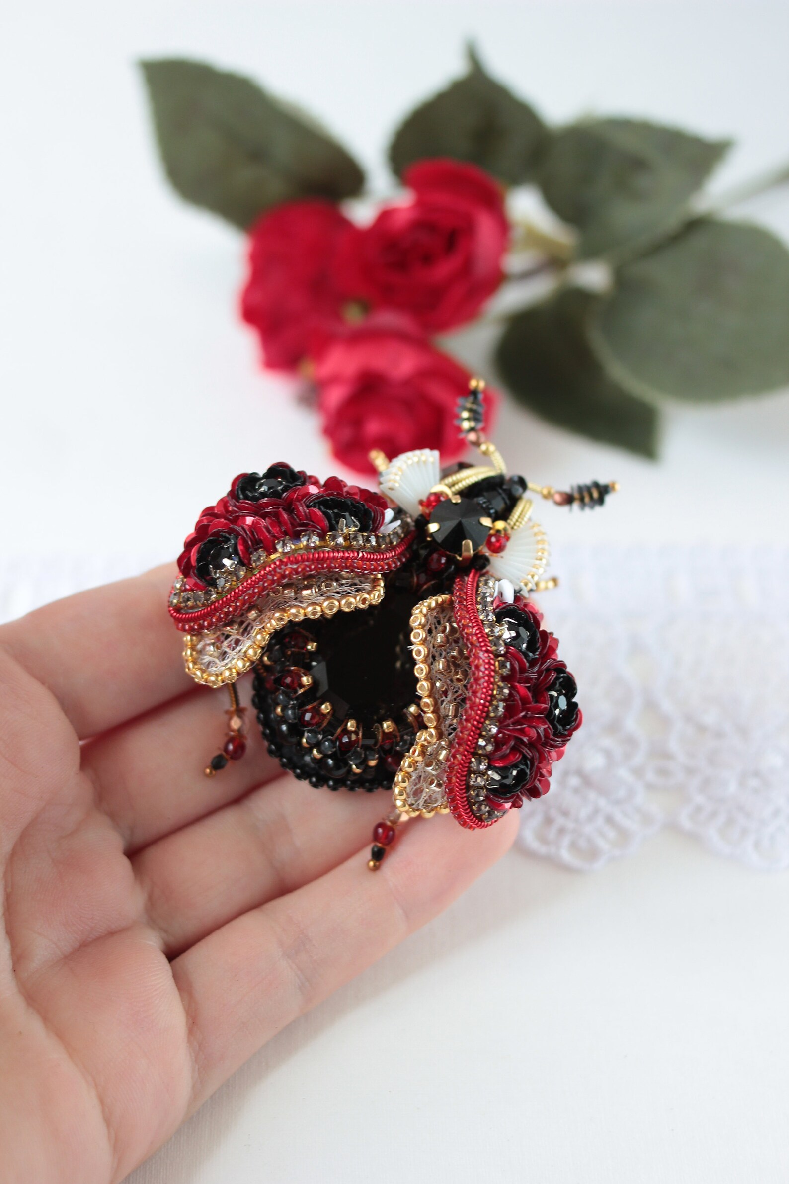 Lady Bug Brooch Beaded Embroidered Ladybug Pin Beaded Beetle Jewelry - Etsy