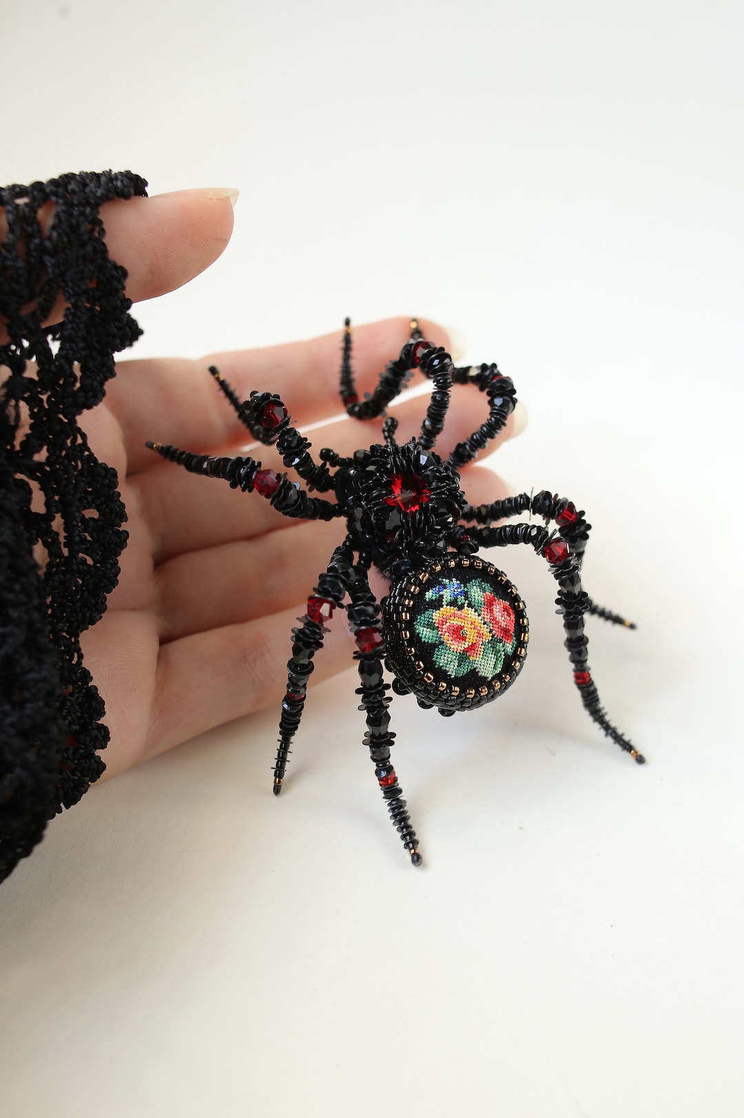 Big Spider Brooch Embroidered- Insect Beaded Jewelry - Etsy