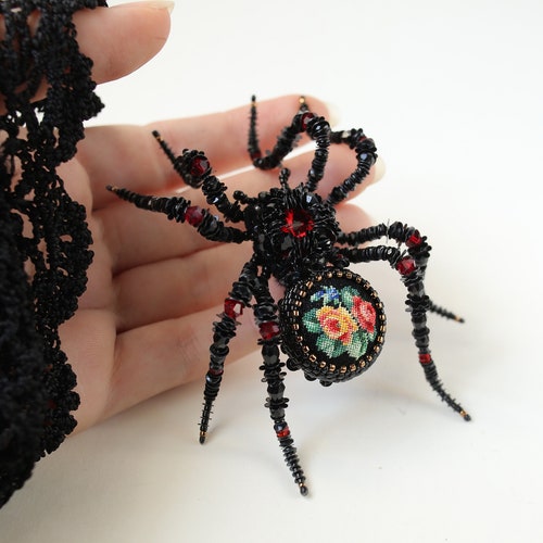 Big Spider Brooch Embroidered Insect Beaded Jewelry | Etsy