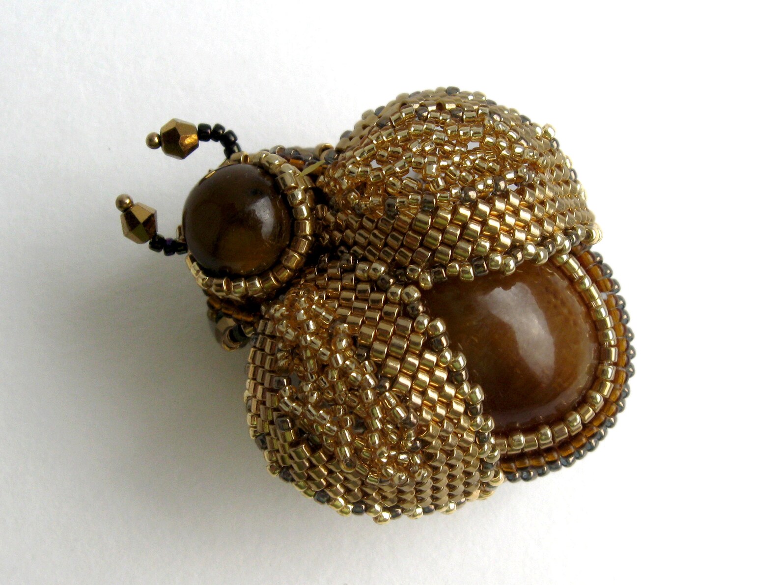 Beetle Beaded Brooch With Natural Stone Insect Jewelry Mom Gift From ...