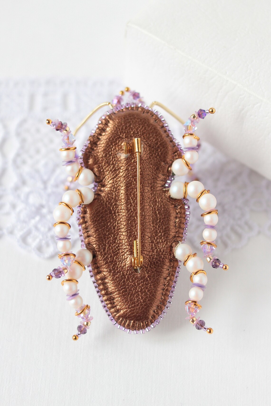 Purple Cockroach bug pin Sequins Beaded Embroidered brooch | Etsy