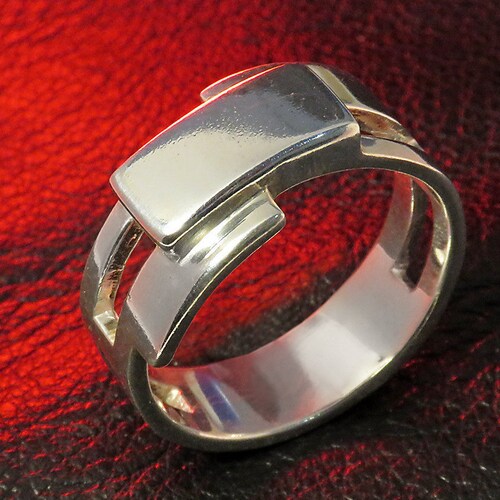 Geometric Sterling Silver Ring for Men Steampunk Ring Modern - Etsy