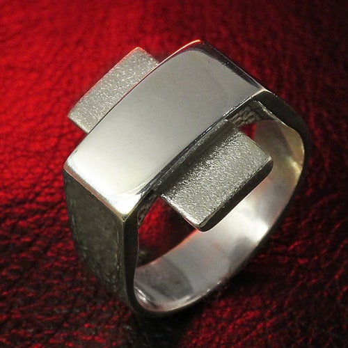 Geometric Sterling Silver Ring for Men Steampunk Ring Modern - Etsy