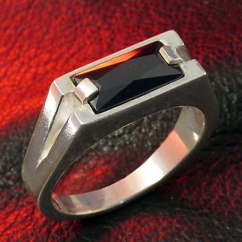 Black Gemstone Ring for Men Classic Men's Ring Sterling - Etsy