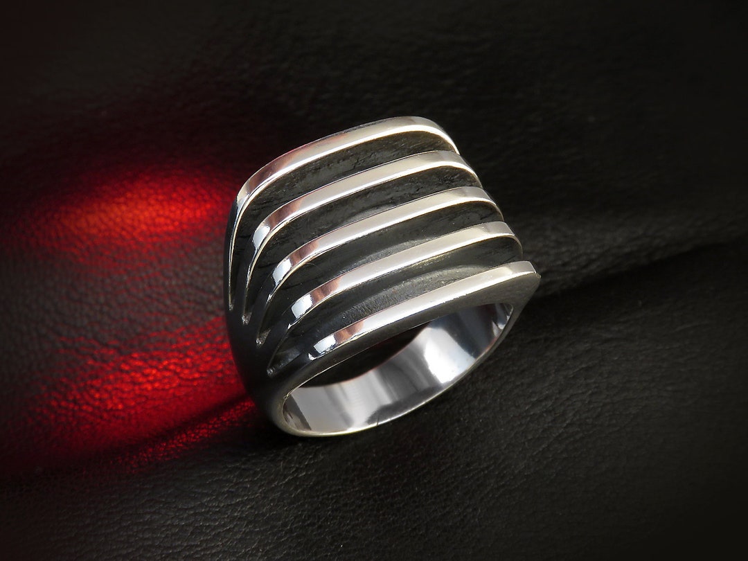 Geometric Ring for Men, Sterling Silver Statement Ring, Cool and Modern ...