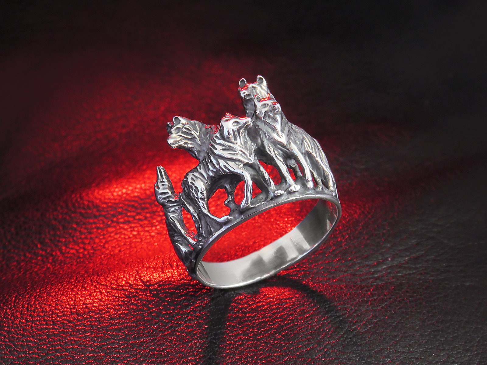 Wolf Family Ring Sterling Silver Wolf Jewelry - Etsy
