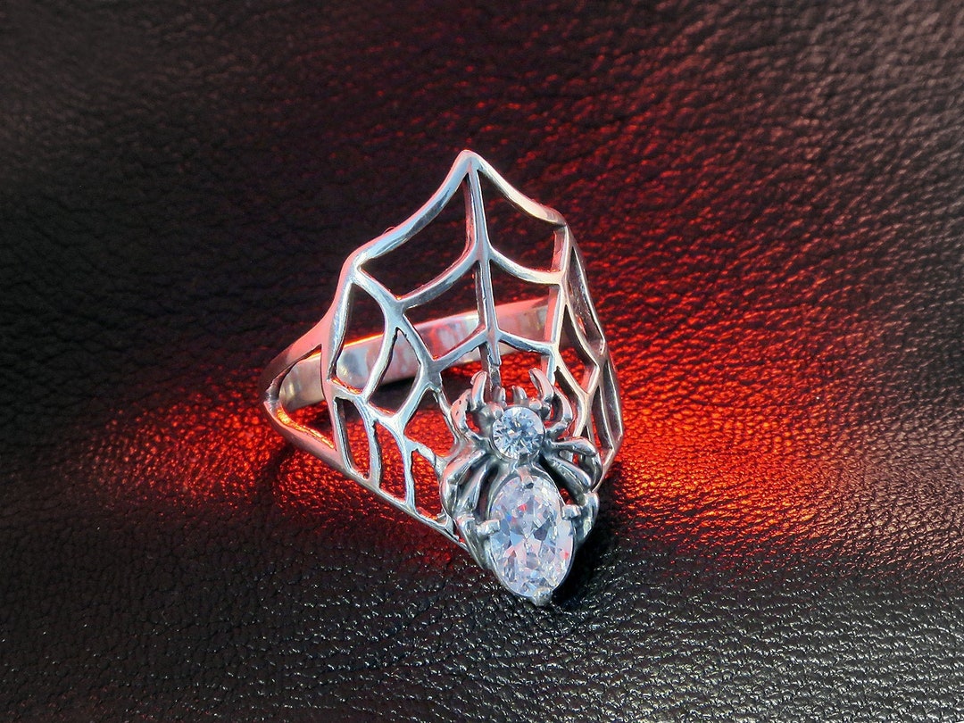 Sterling Silver Spider Ring for Women, Spider Web Ring With Zircons ...