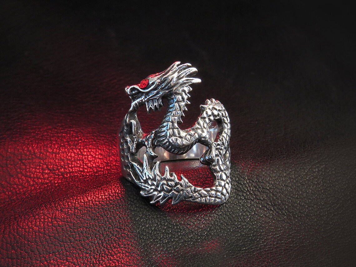 Dragon Ring With Red Cubic Zirconia Sterling Silver Dragon - Etsy