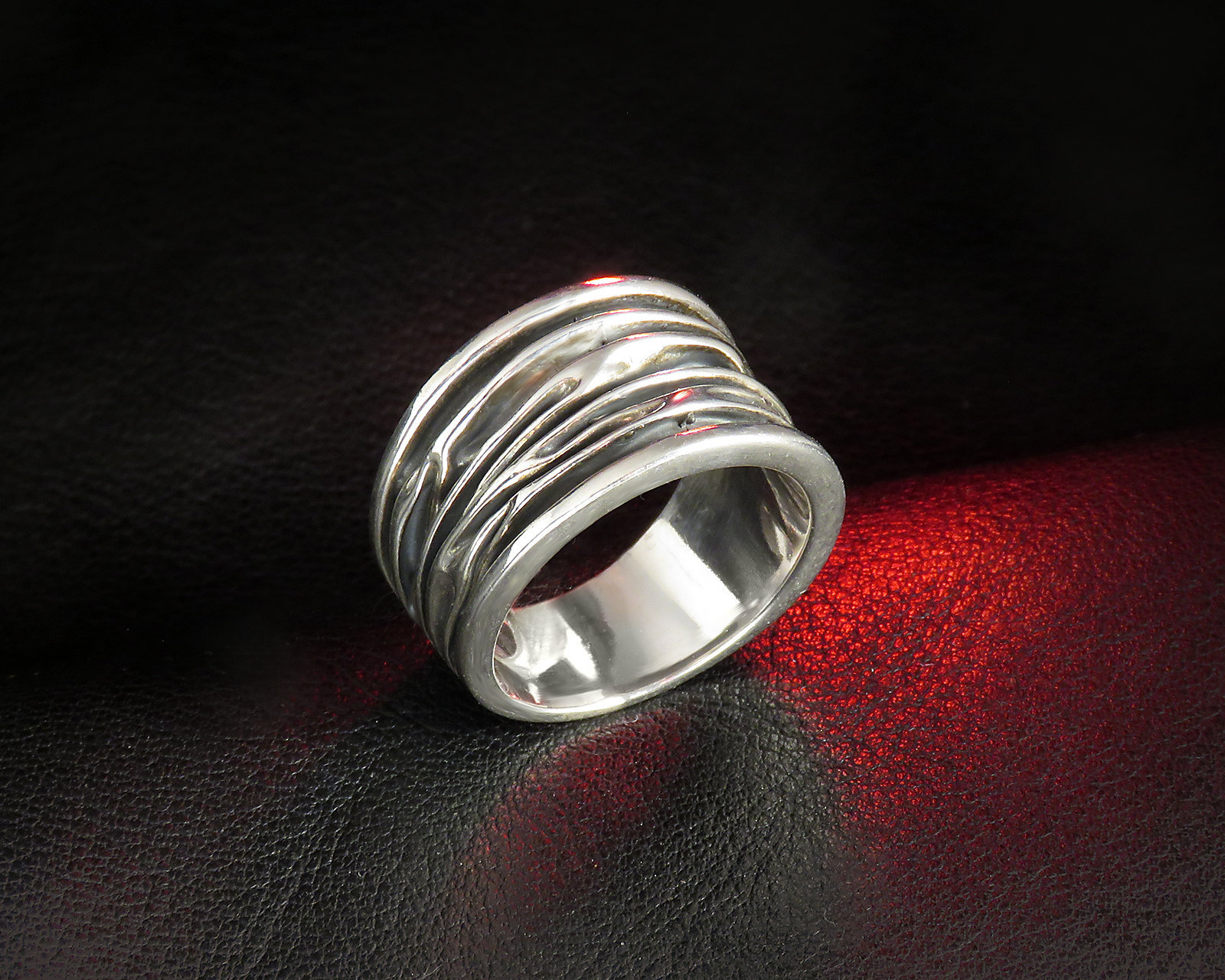 Wide Silver Band Sterling Silver Ring Textured Ring | Etsy