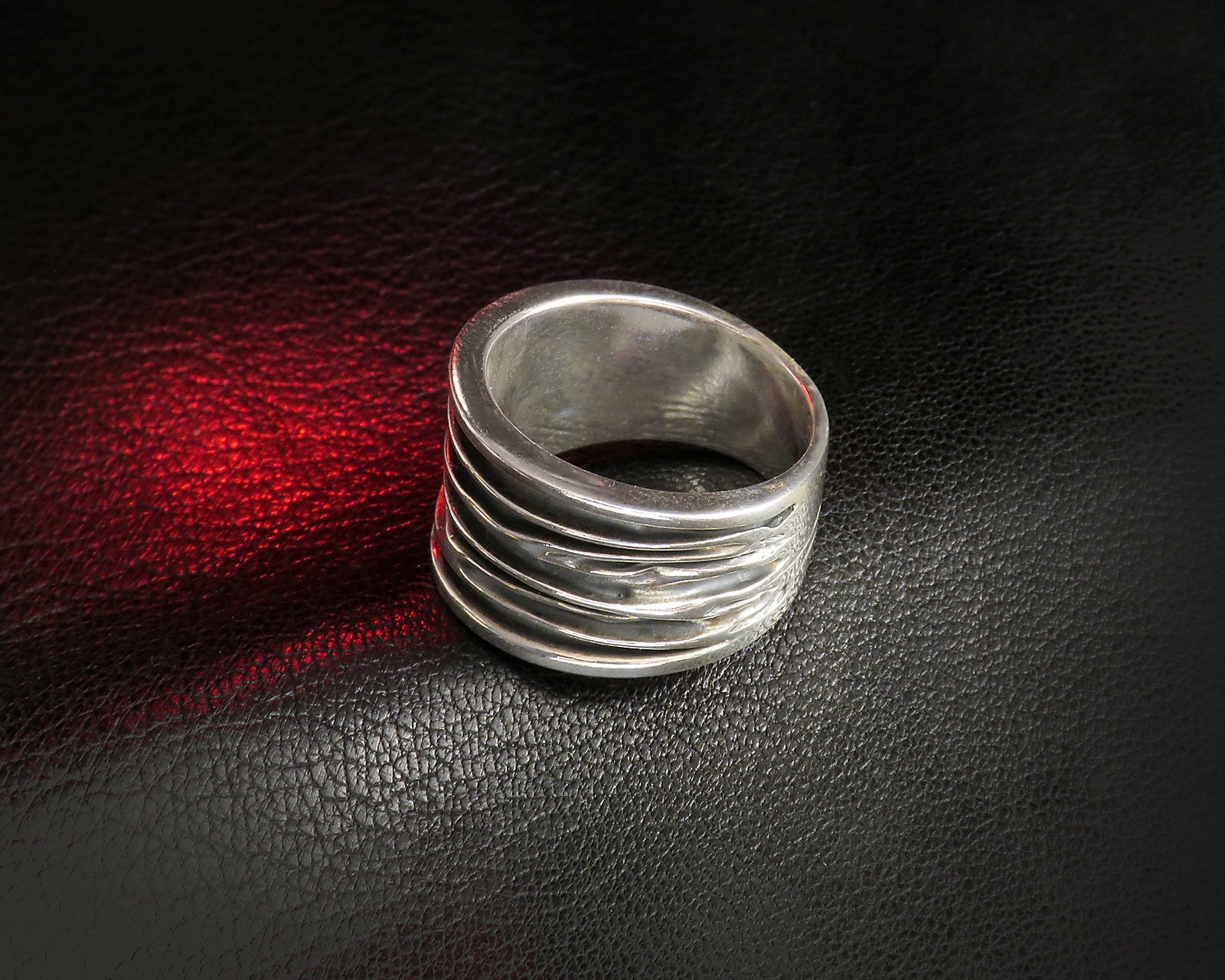 Wide Silver Band Sterling Silver Ring Textured Ring | Etsy