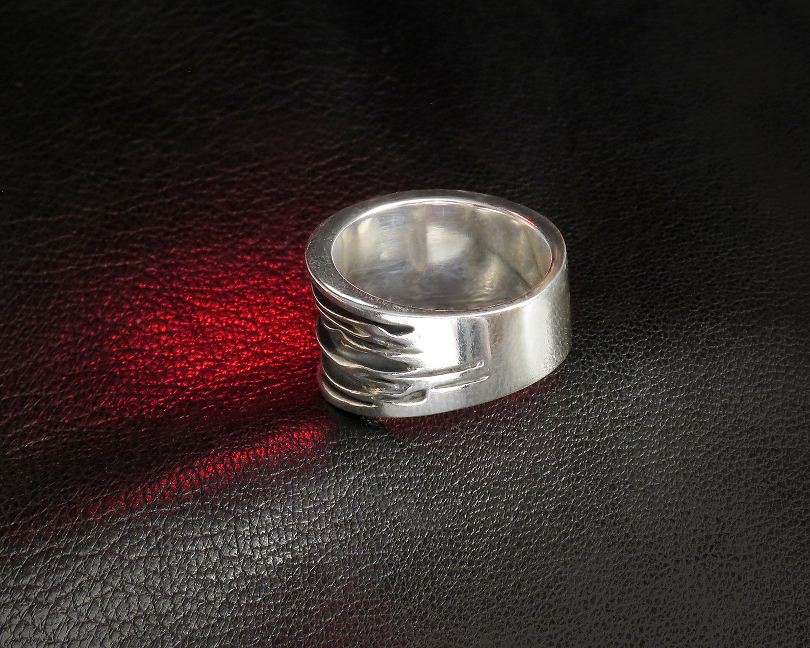 Wide Silver Band Sterling Silver Ring Textured Ring - Etsy