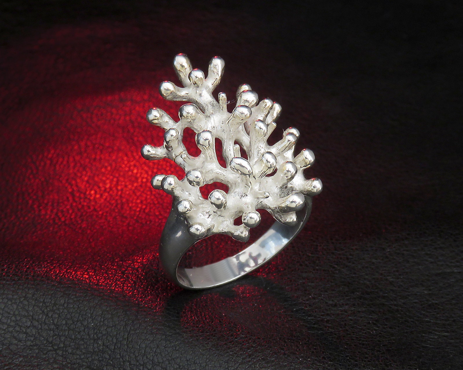 Sterling Silver Coral Ring for Women Chunky Statement Ring | Etsy