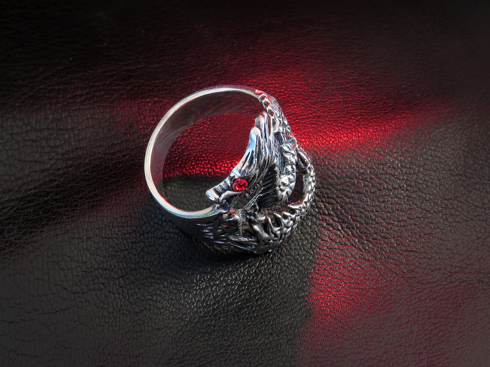 Dragon Ring With Red Cubic Zirconia Sterling Silver Dragon - Etsy