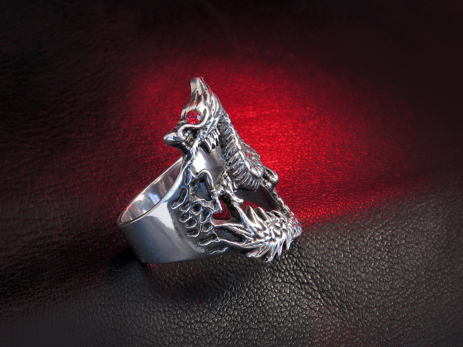 Dragon Ring With Red Cubic Zirconia Sterling Silver Dragon - Etsy