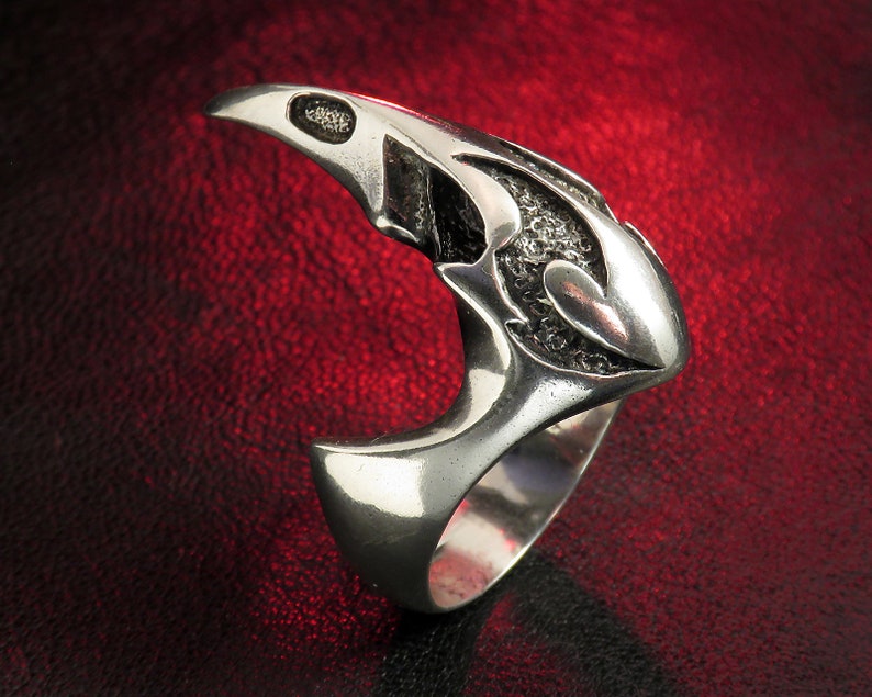 Sterling Silver Raven Skull Ring | 925 Oxidized Gothic Statement Biker ...