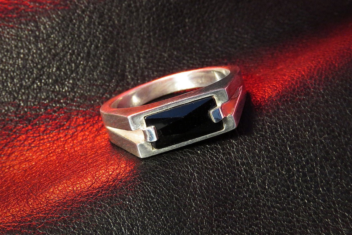 Black Gemstone Ring for Men Classic Men's Ring Sterling - Etsy