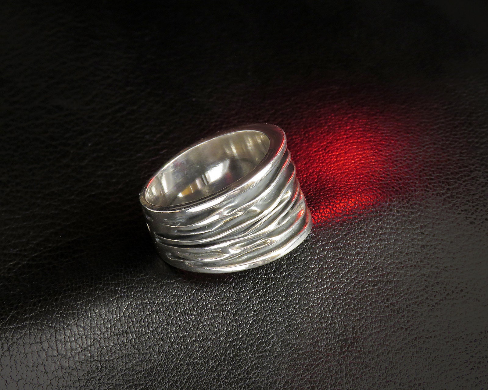 Wide Silver Band Sterling Silver Ring Textured Ring | Etsy