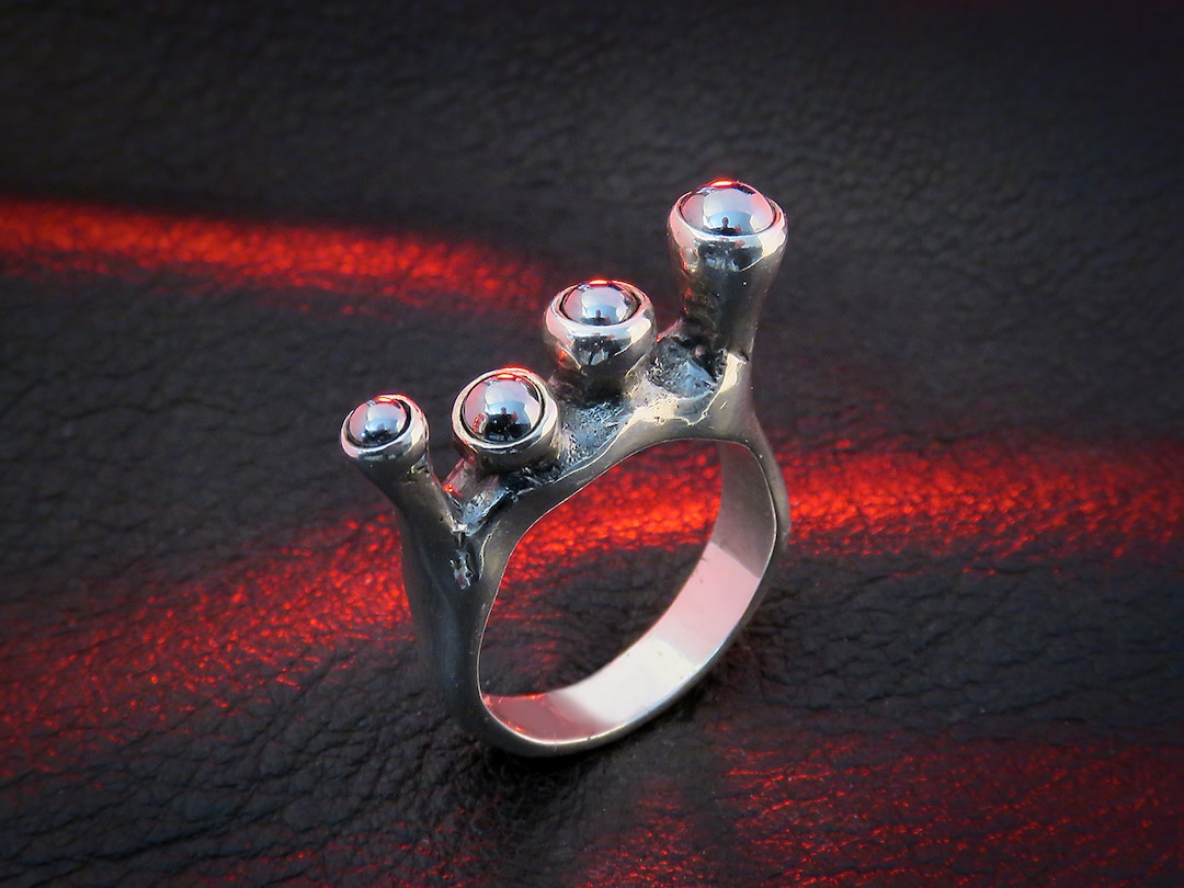Avant Garde Ring for Women, Sterling Silver and Hematite, Unique Design ...