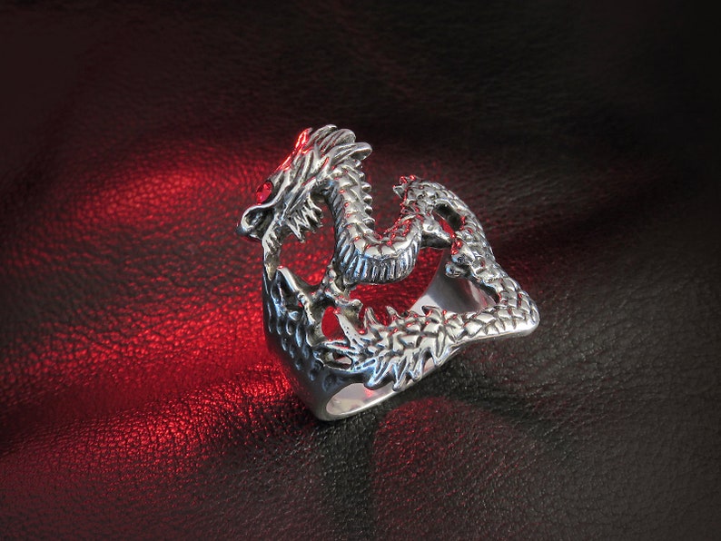 Dragon Ring With Red Cubic Zirconia Sterling Silver Dragon - Etsy