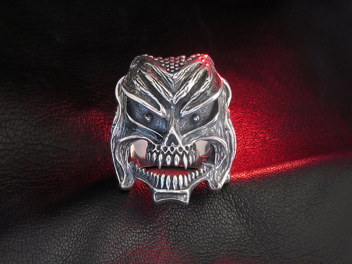 Brutal Monster Ring Sterling Silver Huge Skull Ring Horror - Etsy