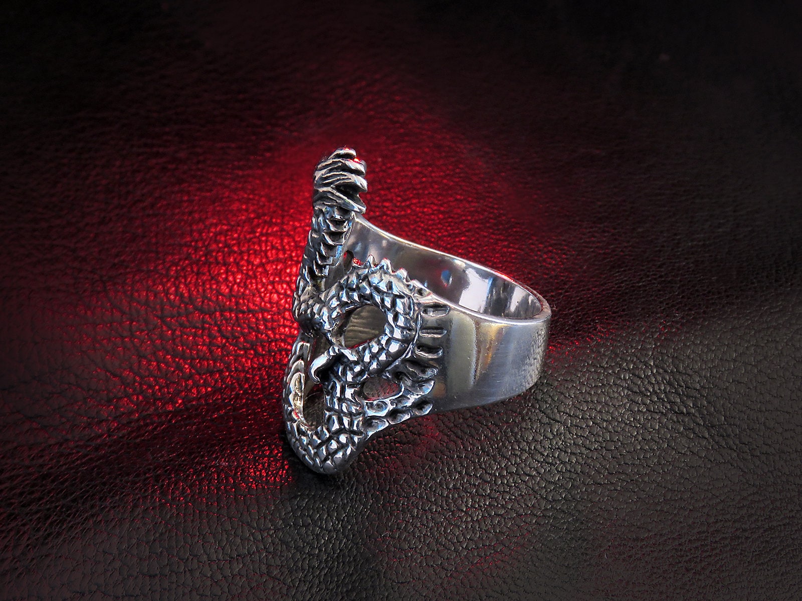 Dragon Ring With Red Cubic Zirconia Sterling Silver Dragon - Etsy