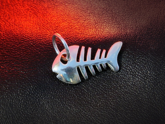 Fish Bone Pendant Sterling Silver Fish Necklace Fish Charm - Etsy