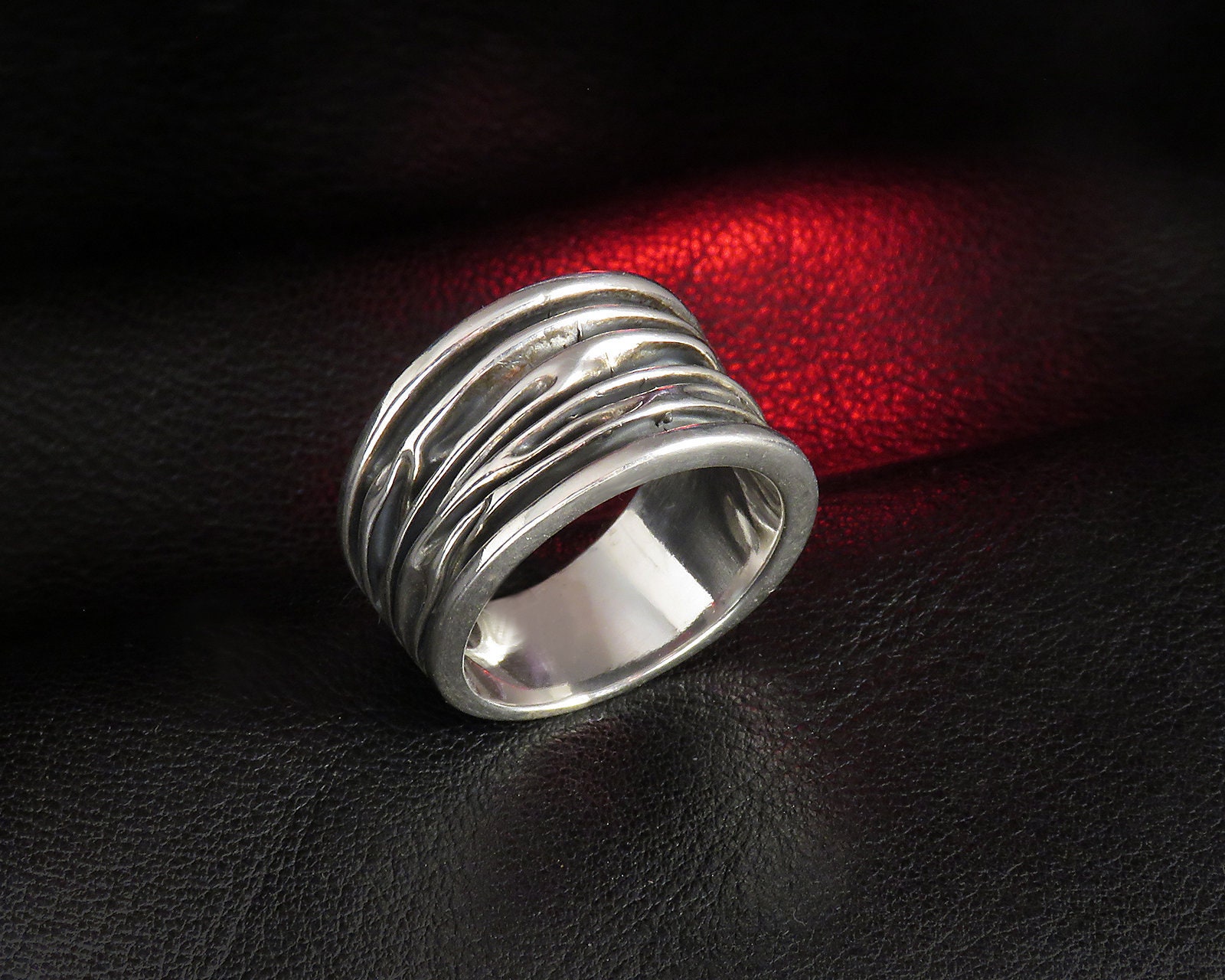 Wide Silver Band Sterling Silver Ring Textured Ring | Etsy